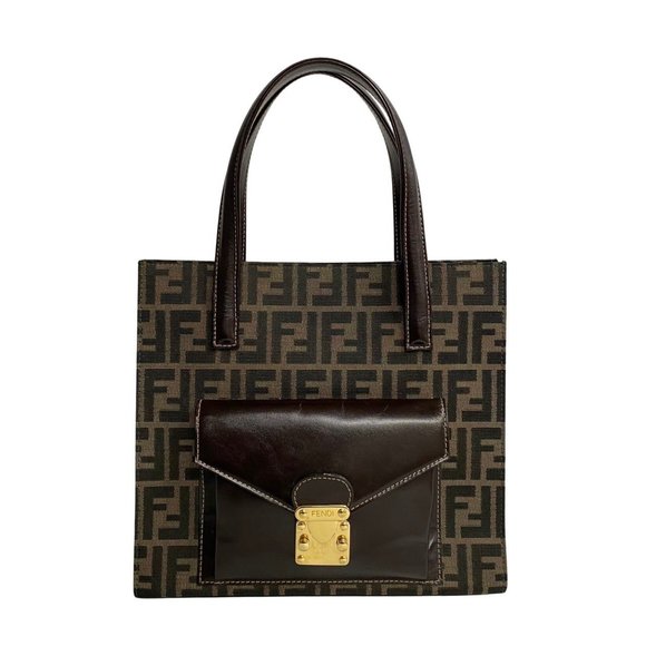 Fendi | Bags | Fendi Zucca Ff Hardware Leather Canvas Handbag Tote Bag ...